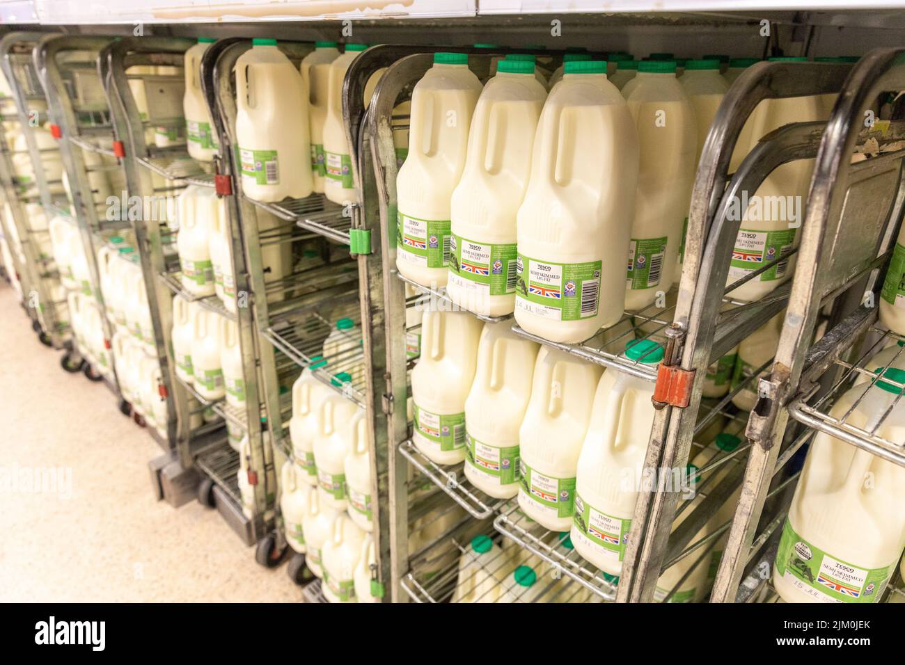 Tesco Supermarket Own Brand Semi Skimmed Milk In Carton With Green Top For Sale In A Tesco