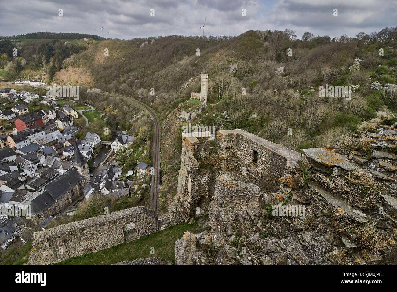 A beautiful cityscape view of the village Monreal buildings in the ...