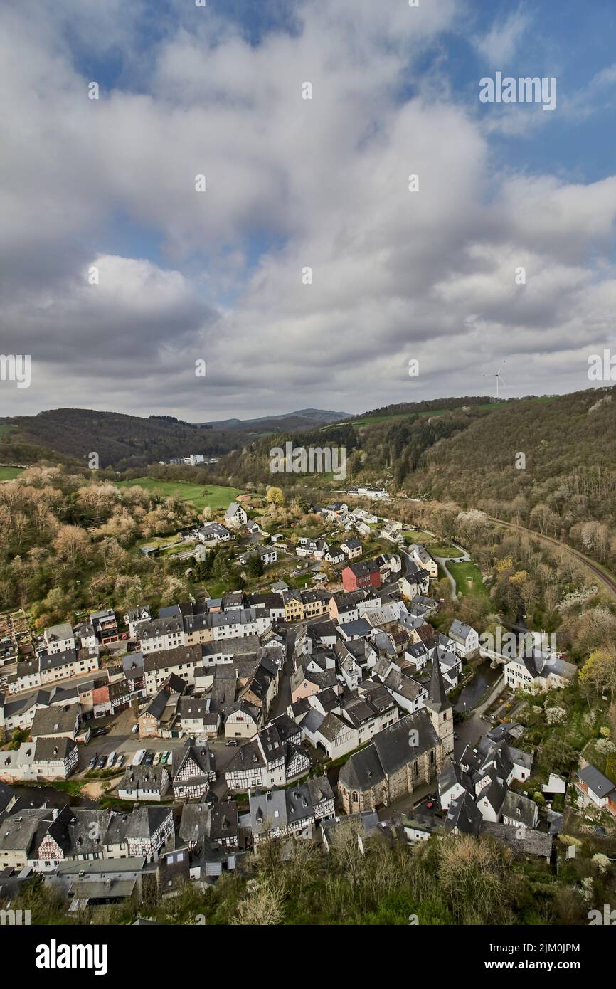 A beautiful cityscape view of the village Monreal buildings in the ...