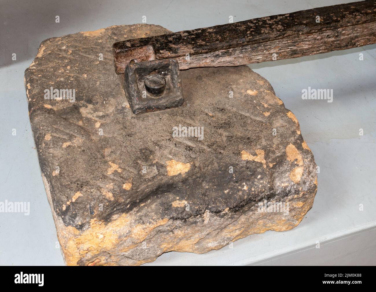 Early 19th century fish belly iron railway line on a stone sleeper ...