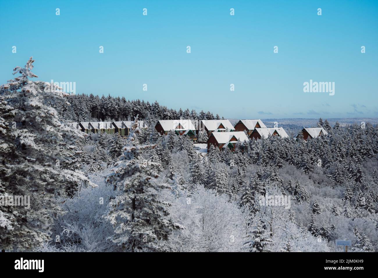 The beautiful winter landscape with cottages in the forest Stock Photo ...