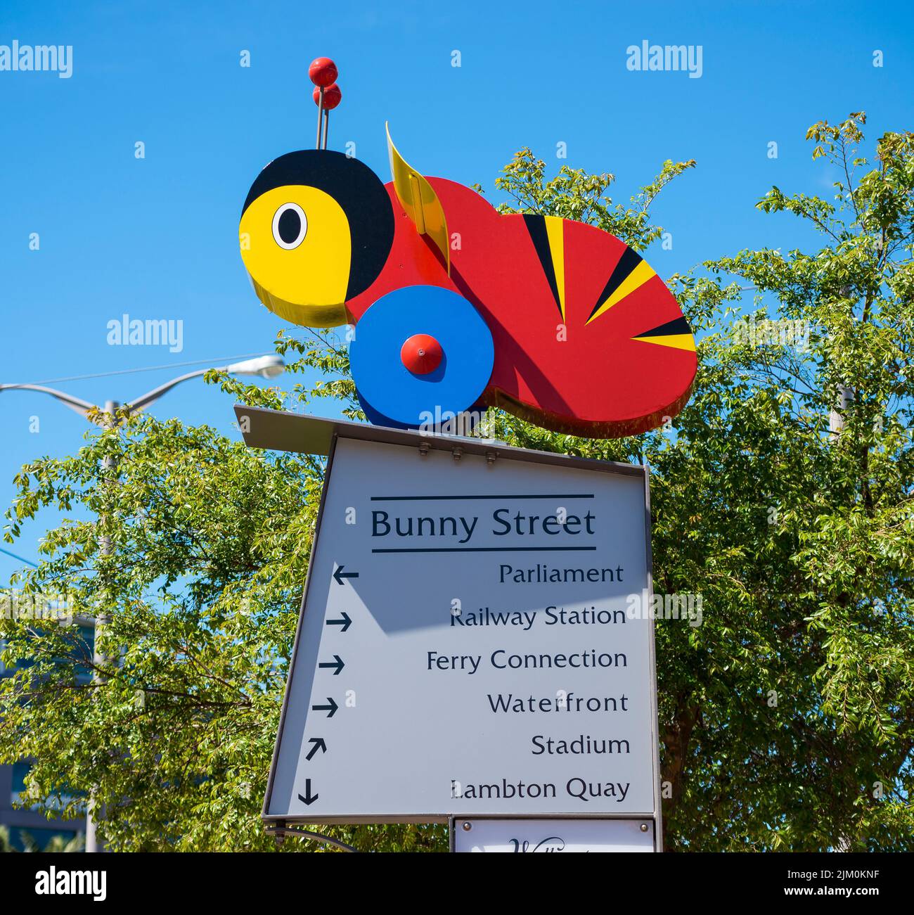 Colourful street signs with icons and information in Wellington City ...