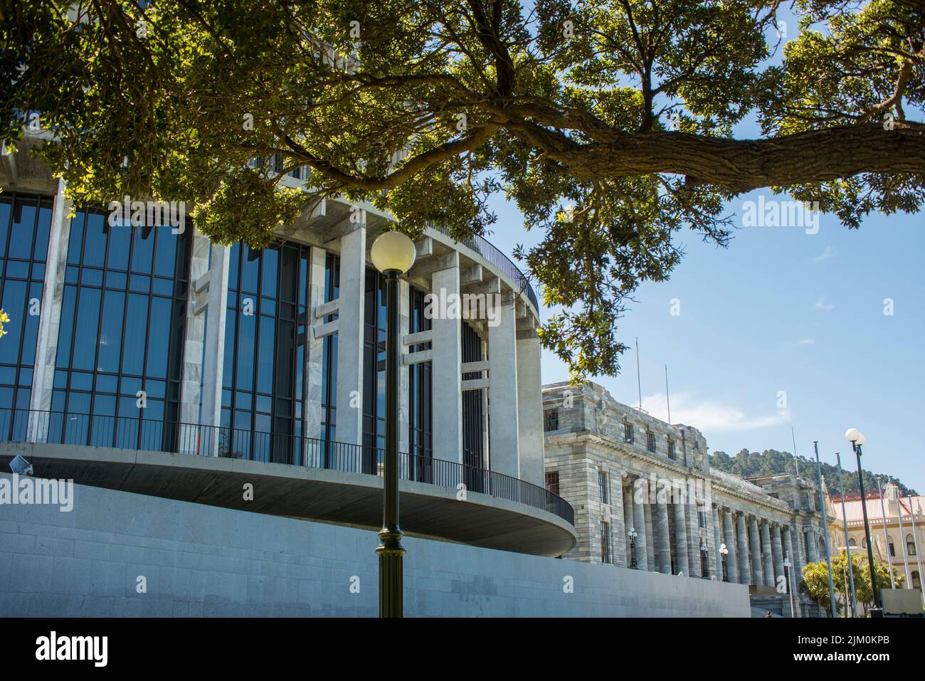 The Beehive and Parliament Buildings framed by one of the trees on ...
