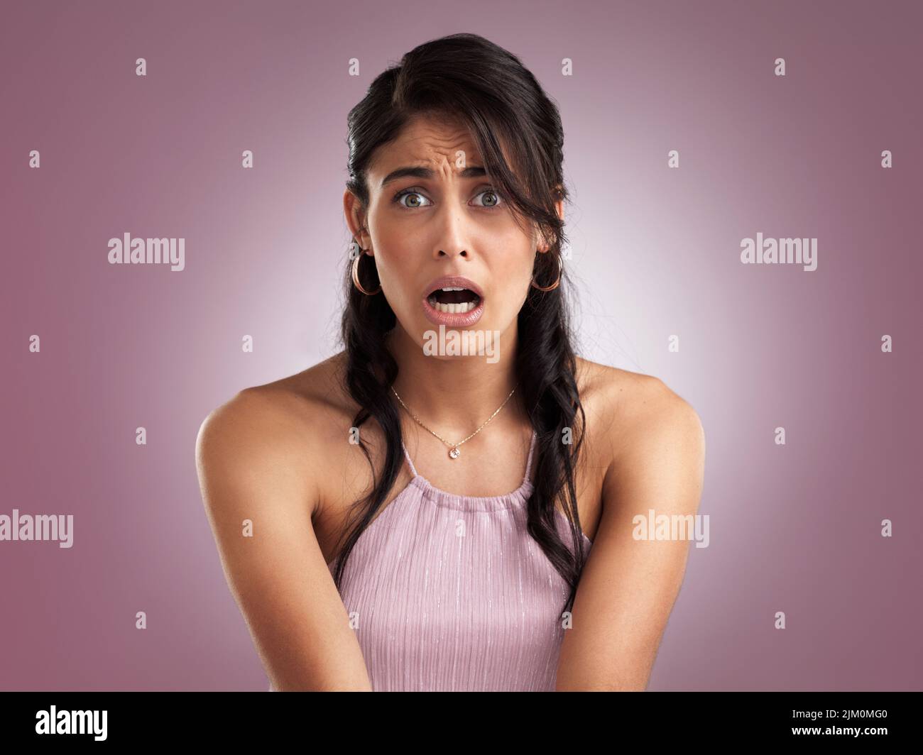 Just say yikes and move on. a beautiful young woman looking shocked ...