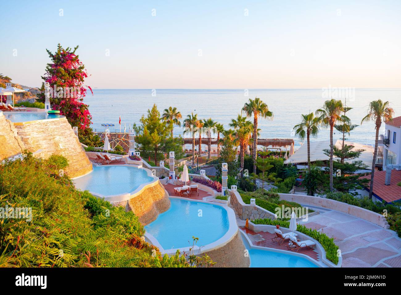 Cascade pools in Turkish resort hotel in Fethie Stock Photo - Alamy