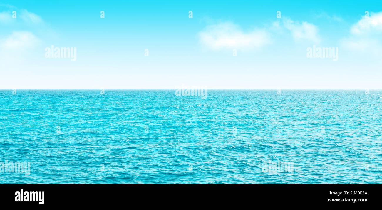 Blue calm sea landscape background with sunny blue sky and clouds Stock ...