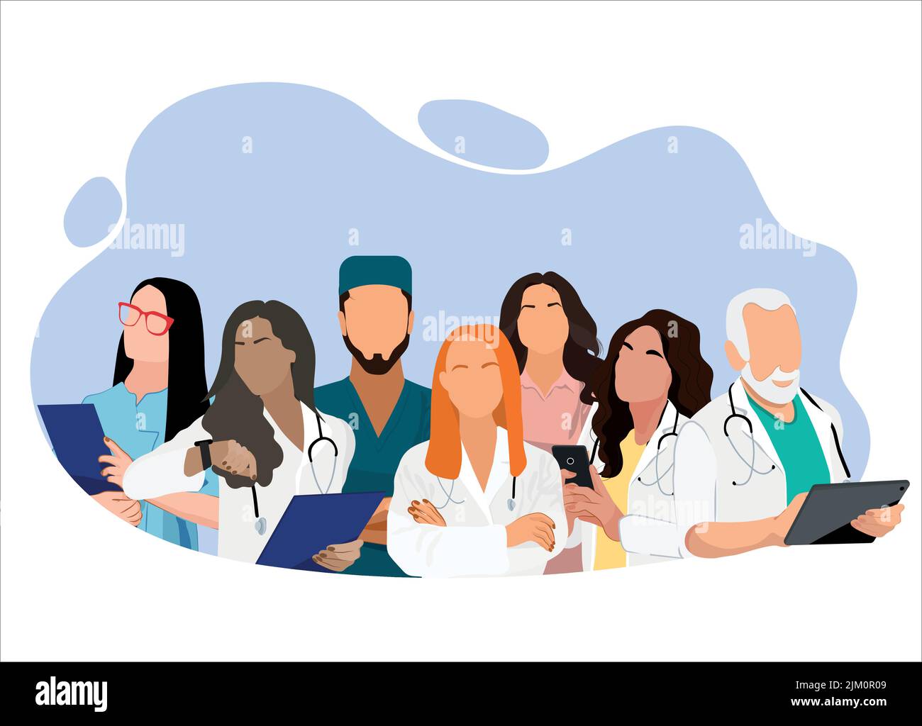 Medical personnel team, character of doctors and nurses wearing a ...