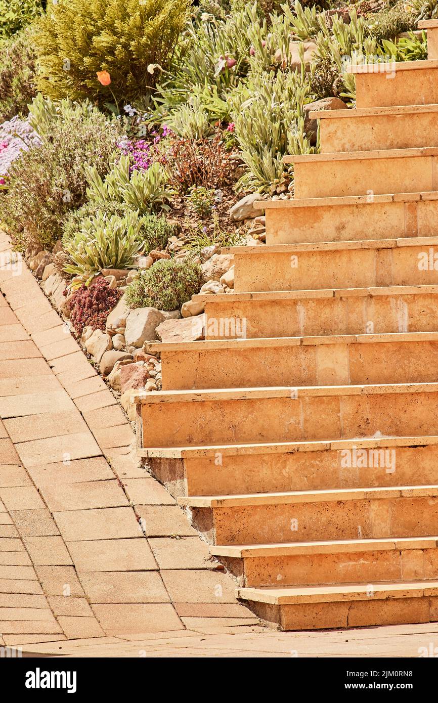 The orange brick stairs to see the beautiful view Stock Photo - Alamy