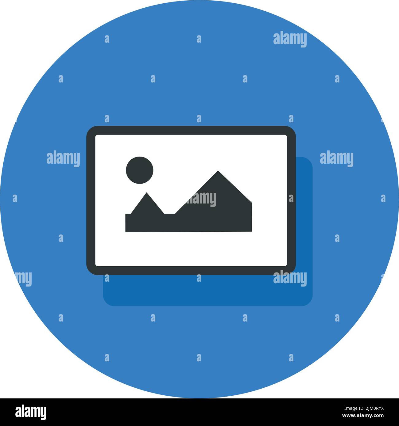 Isolated Gallery Icon on Blue circle. Concept of photos and videos ...