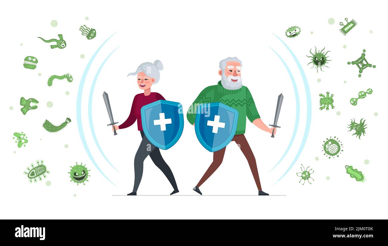 Elderly health care and epidemiology concept. Old man and senior woman ...