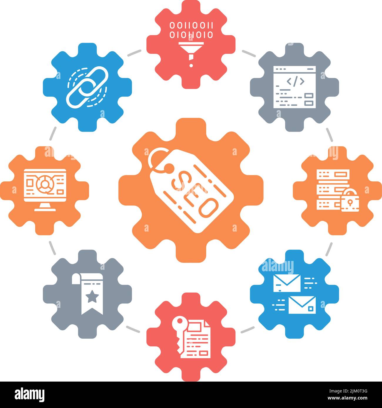 SEO modern icons in infographic circle. Bookmark, Hosting, Hyperlink ...