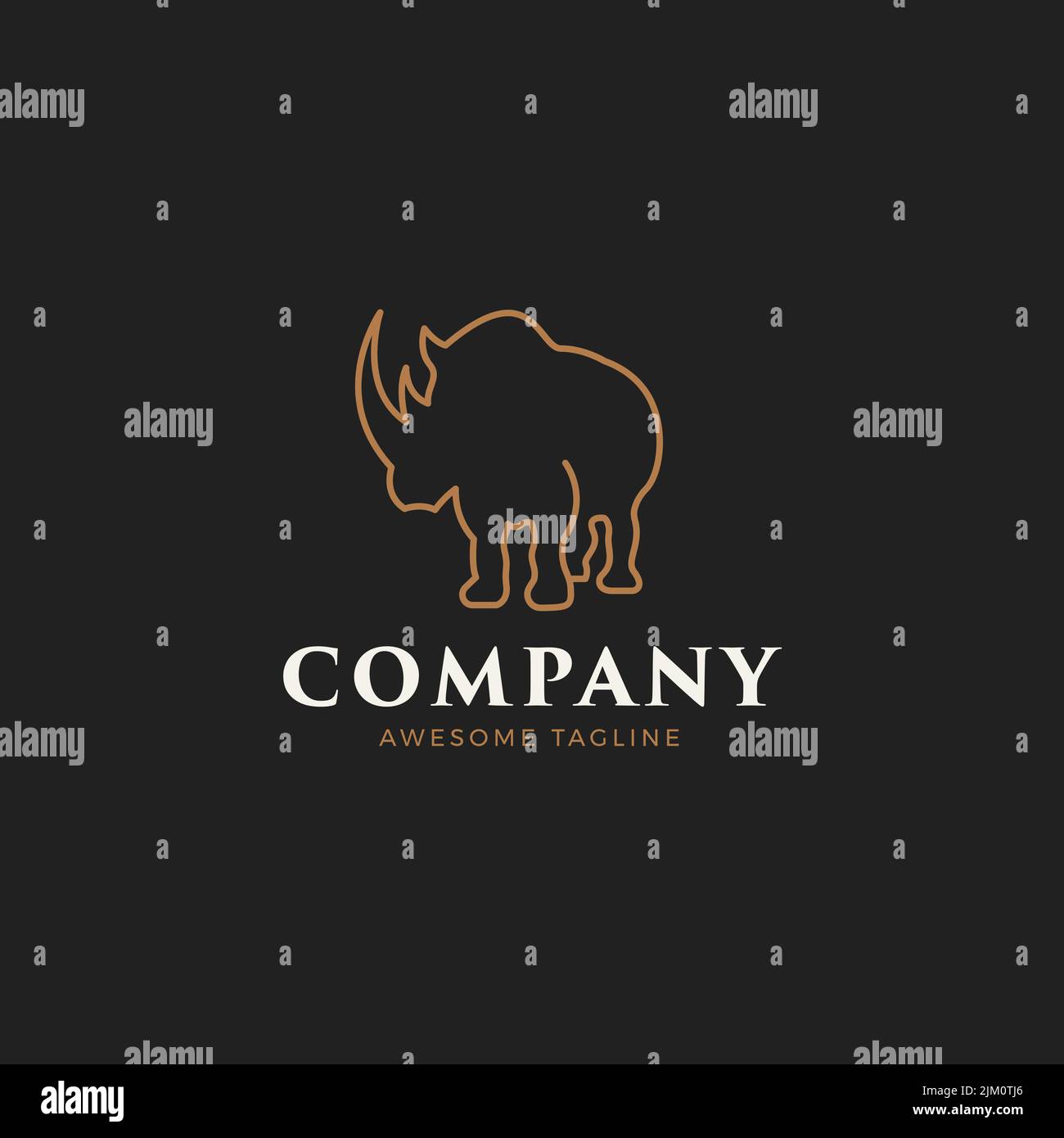 A simple logo design of a rhino in a monoline style with an editable ...