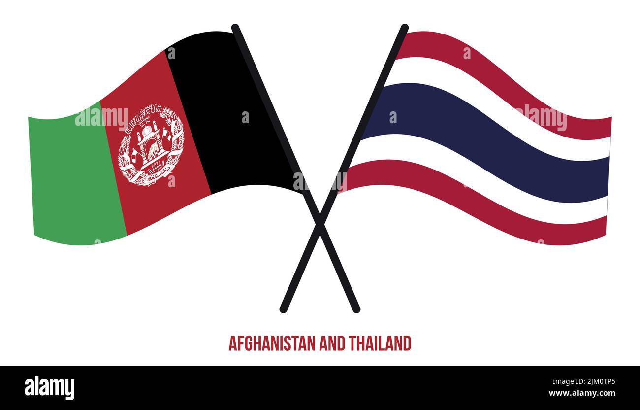 Afghanistan and Thailand Flags Crossed And Waving Flat Style. Official ...