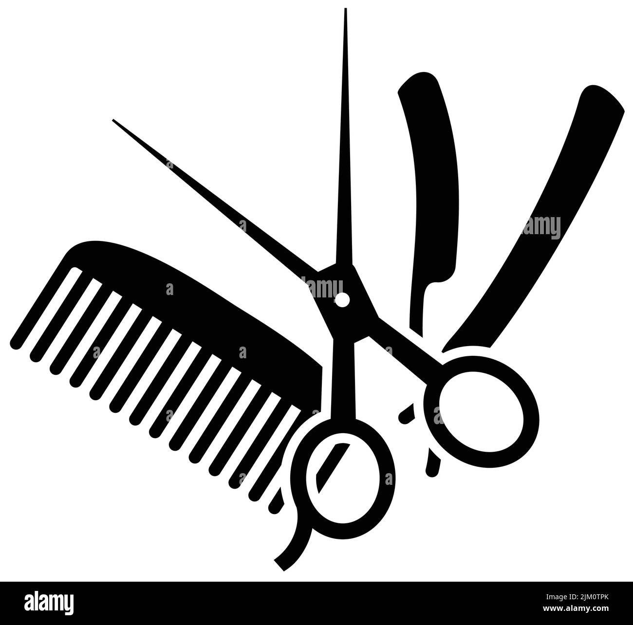 Black icons of a comb and scissors isolated on a white background ...