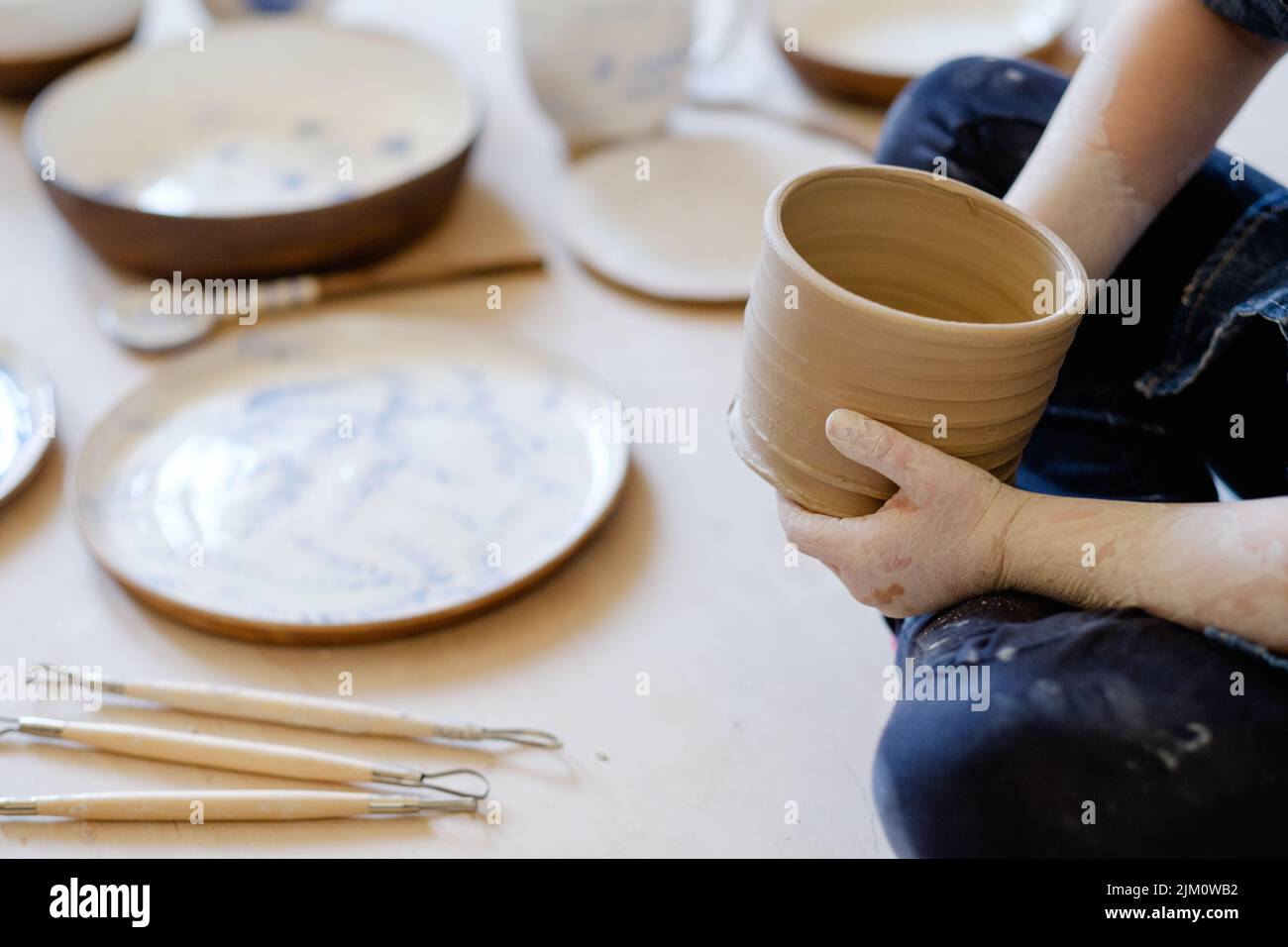 pottery workshop craft clay jug handmade crockery Stock Photo - Alamy