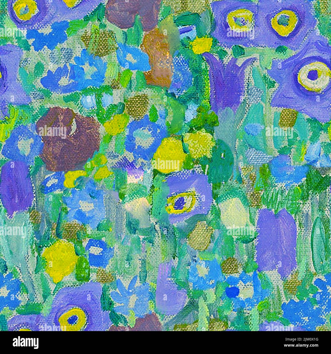 Seamless pattern garden oil paint blue floral colors paint and canvas ...