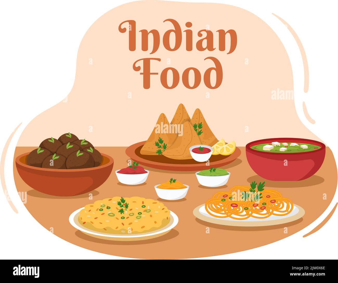 Indian Food Cartoon Illustration with Various Collection of Delicious ...