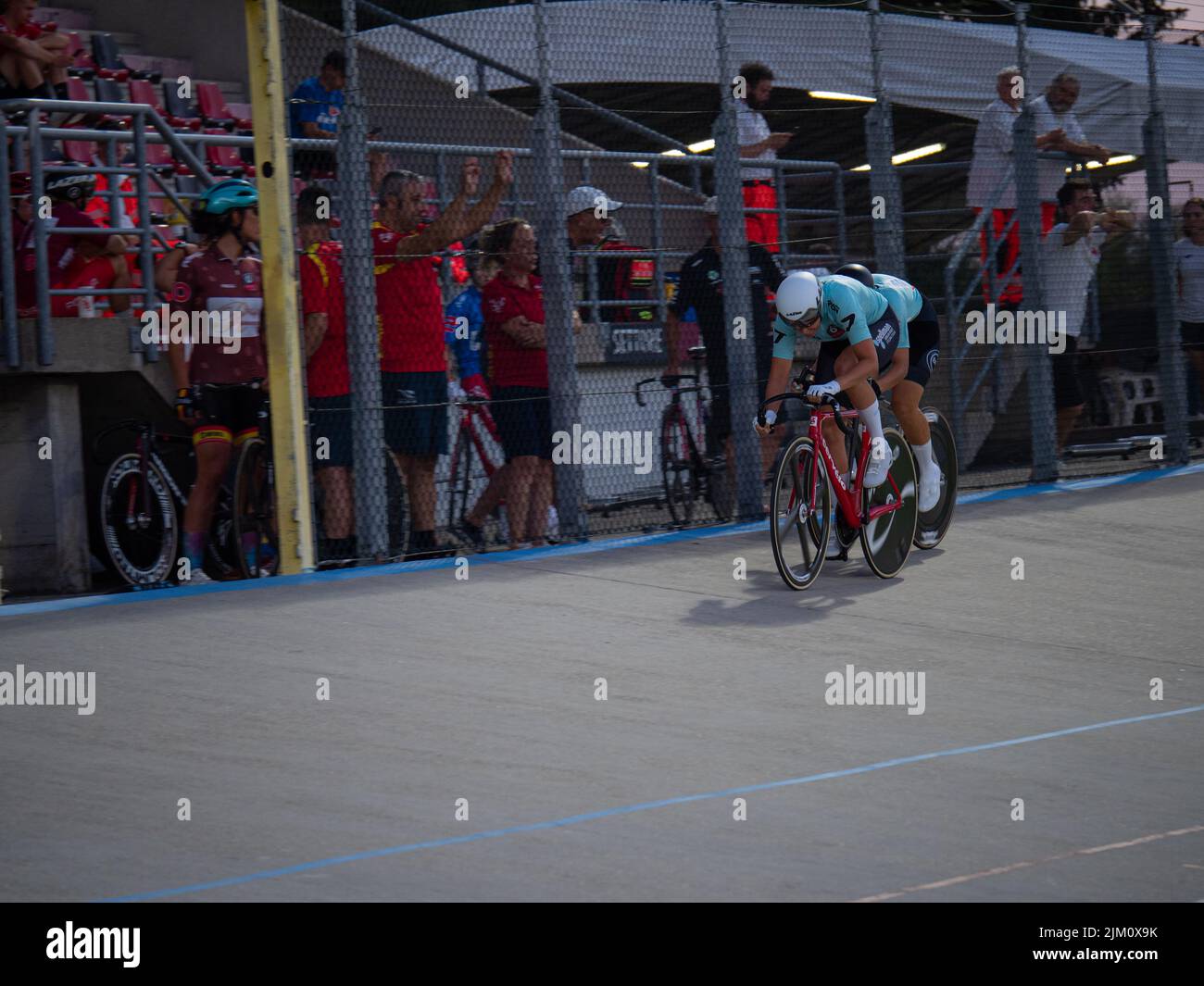 Fiorenzuola, Italy - August 2022 Professional cyclist speeding in ...