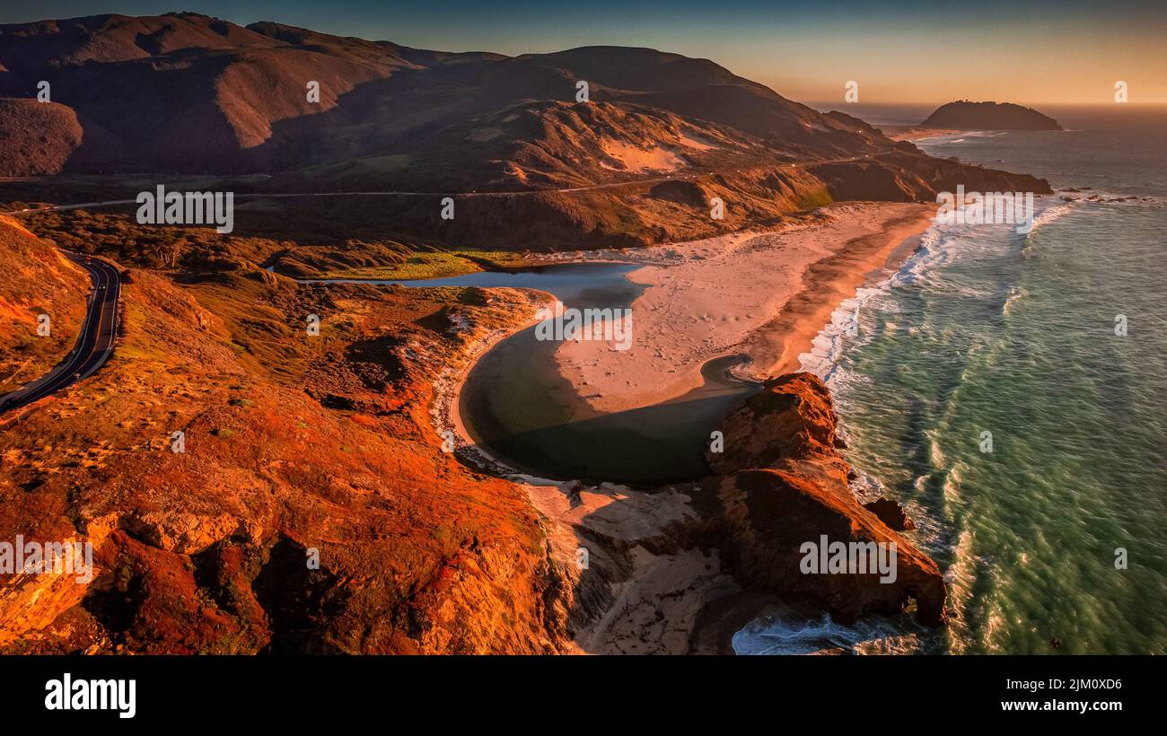 An aerial view of Little Sur River in California, USA Stock Photo - Alamy