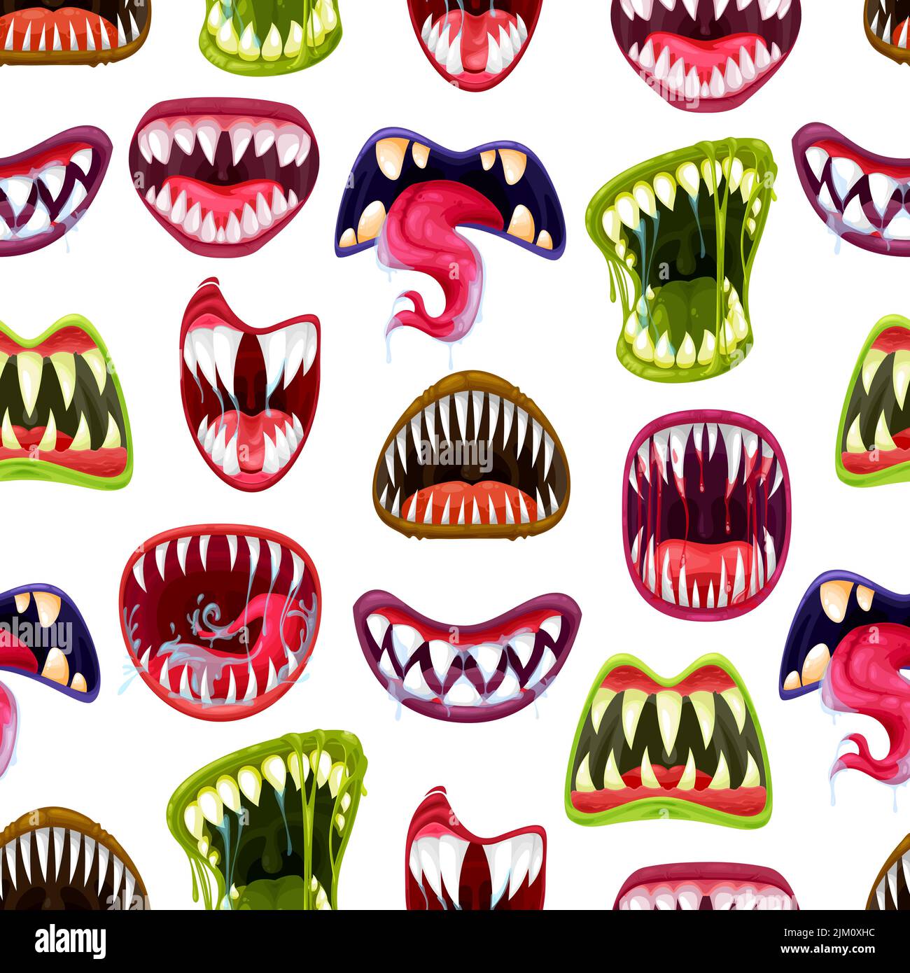 Scary Monster Mouths With Teeth Vector Seamless Pattern Cartoon