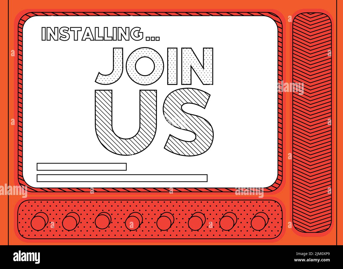 Cartoon Computer With the word Join Us. Message of a screen displaying ...