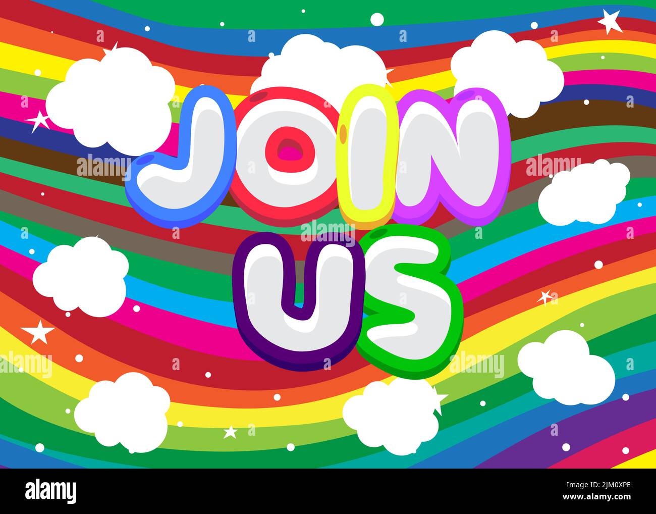 Join Us. Word written with Children's font in cartoon style Stock ...