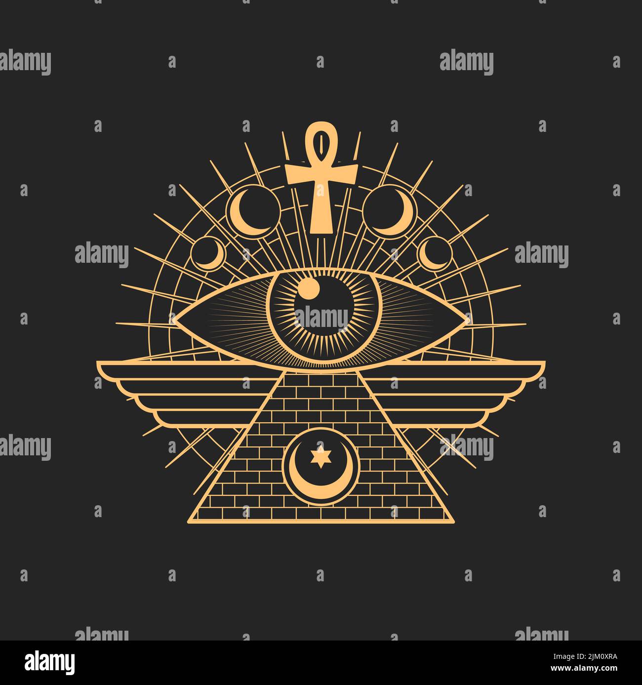Egypt Pyramid Eye Occult Sign Egypt Cross Moon Isolated Mason And