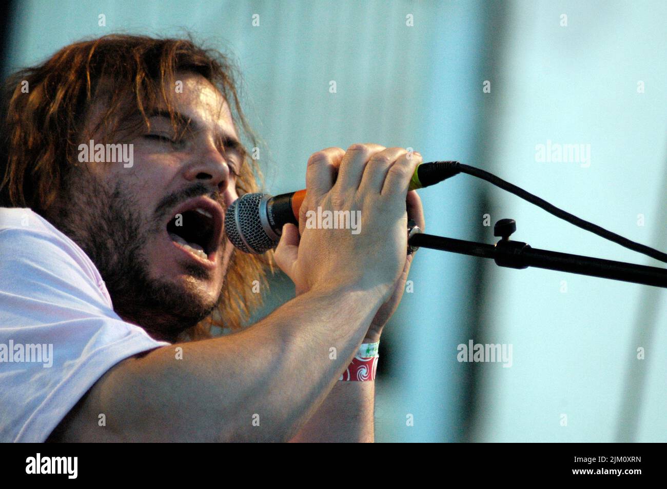 A closeup of Jack Black performing live at the Sunset Junction Festival ...