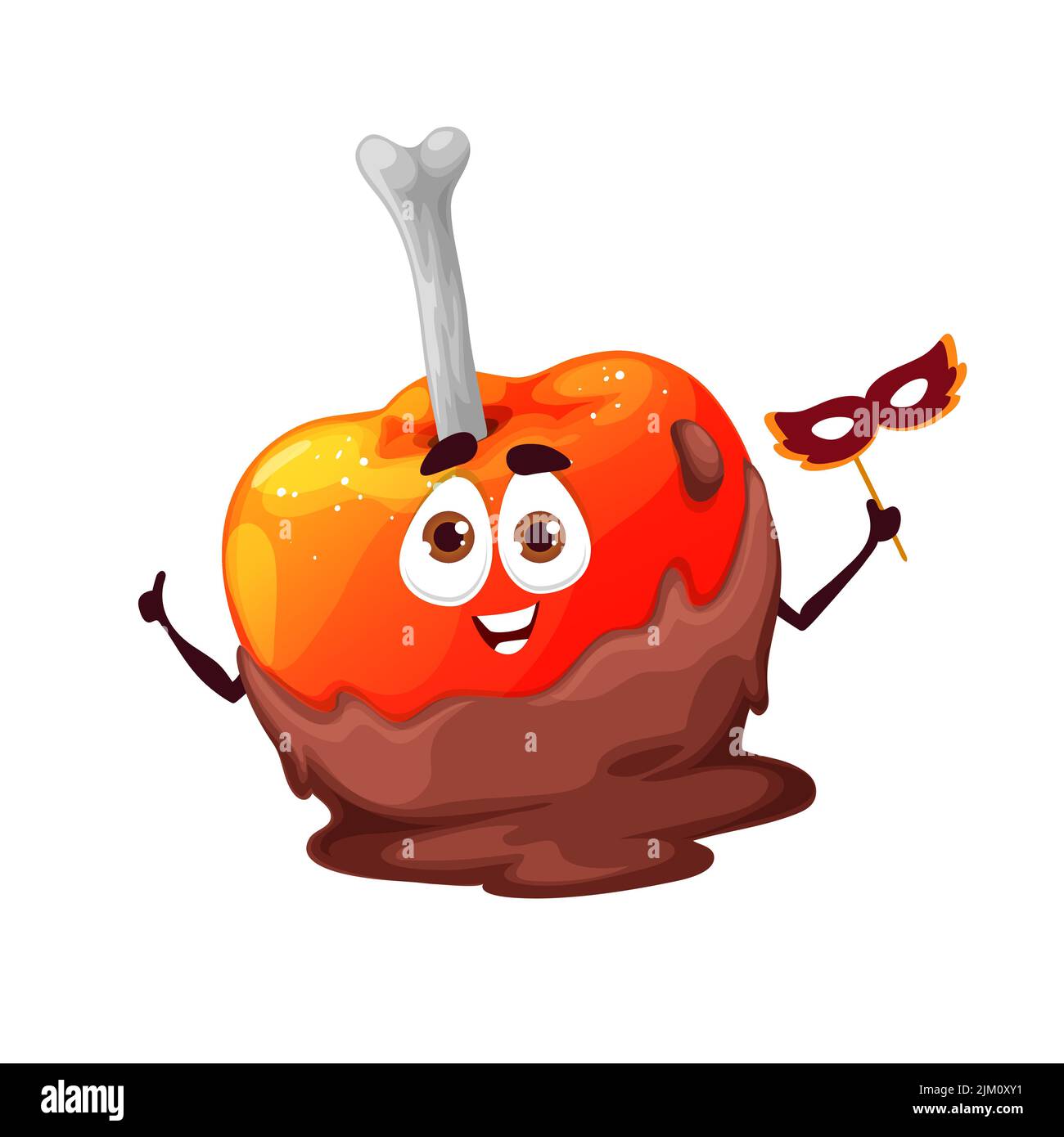 Cartoon Halloween apple with bone, vector fruit candy with caramel or ...