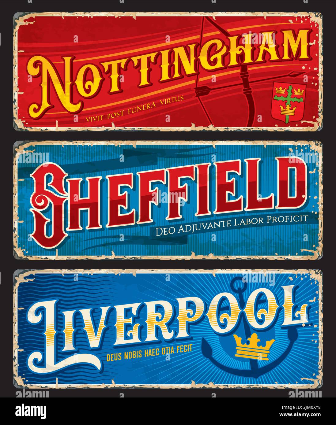 Nottingham, Sheffield, Liverpool, UK travel stickers and tin signs ...