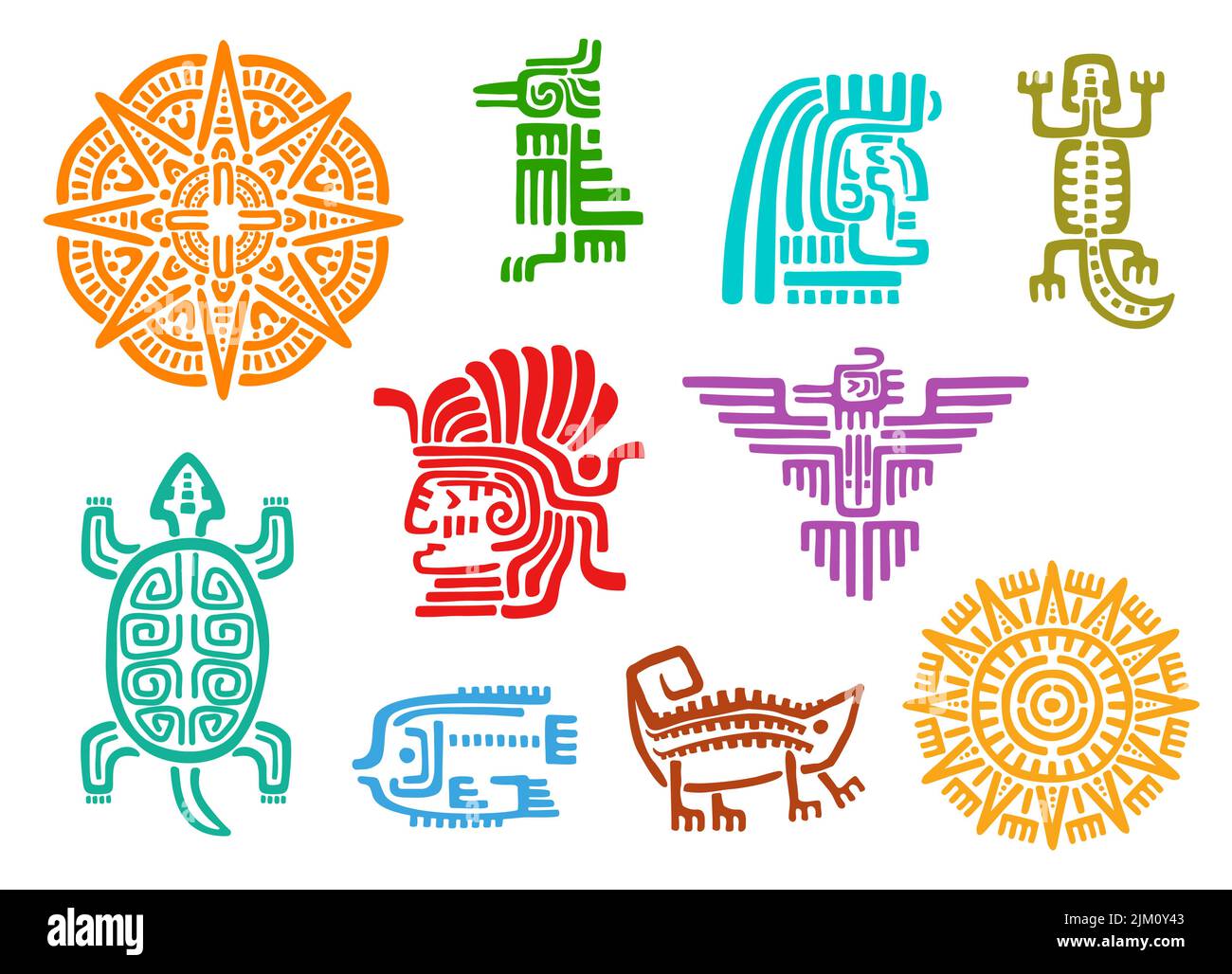 Mayan aztec totems, vector animal, bird, sun and god tribal ethnic ...