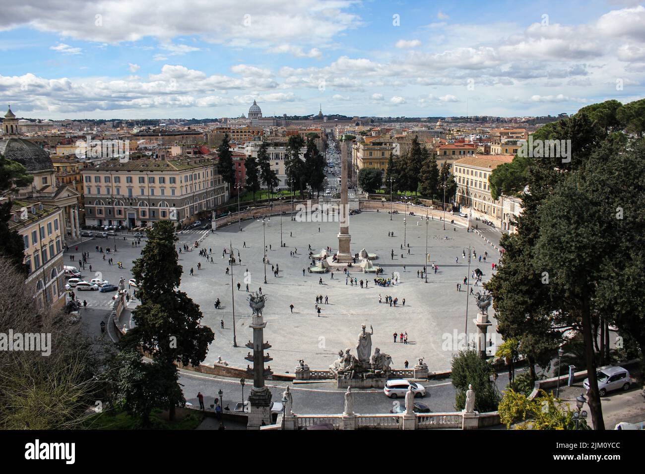 An aerial view of the famous Piazza del Popolo square in the morning ...
