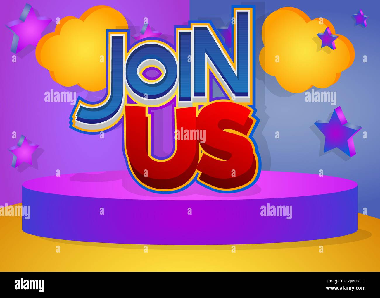 Join Us. Word written with Children's font in cartoon style Stock ...