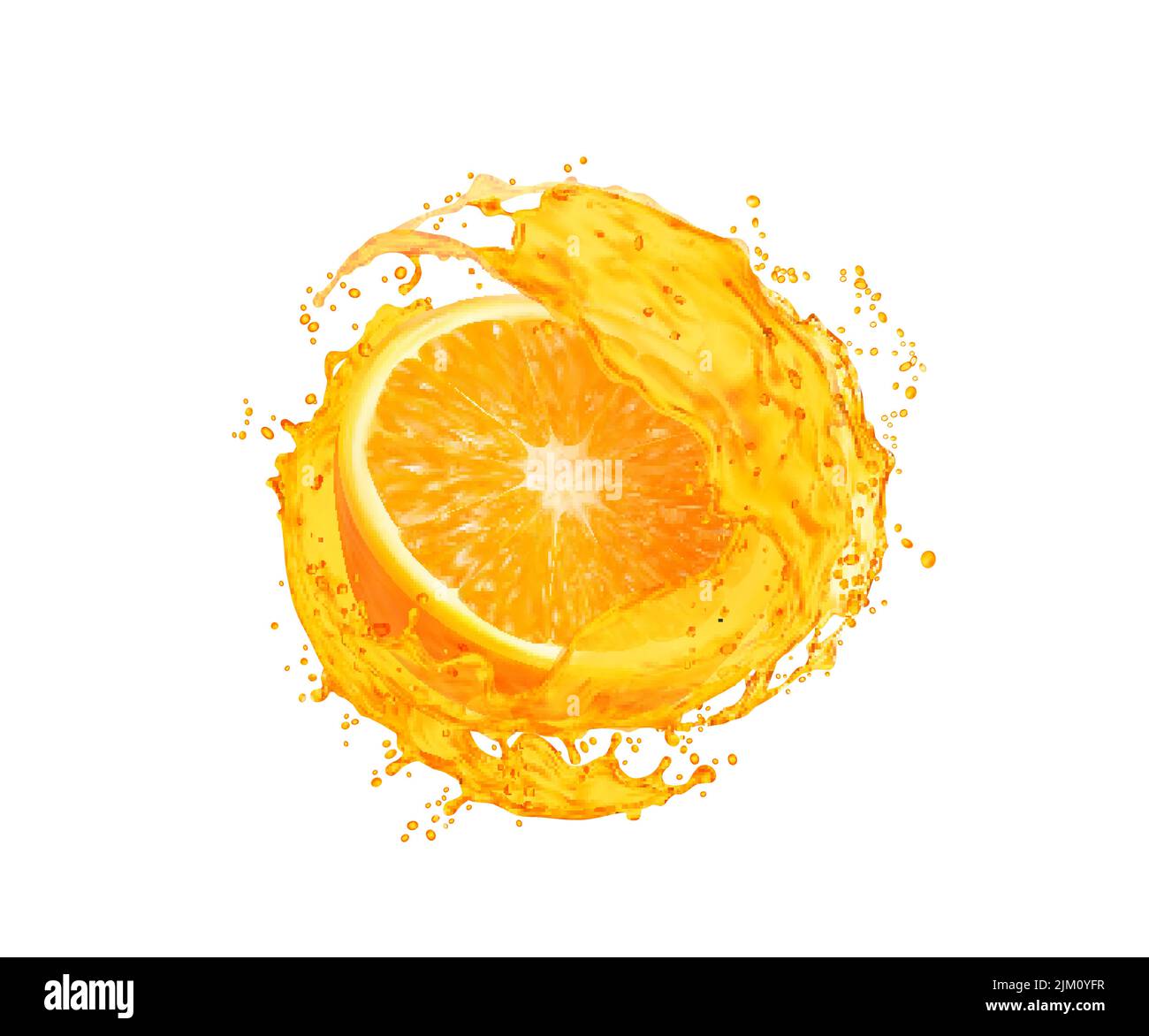 Orange fruit slice with juice splash. Fresh citrus fruit juice ...