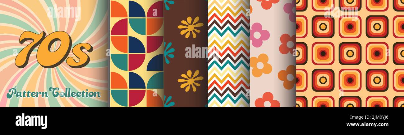 Collection of Seamless Patterns in 70's style, Boogie decade, retro ...