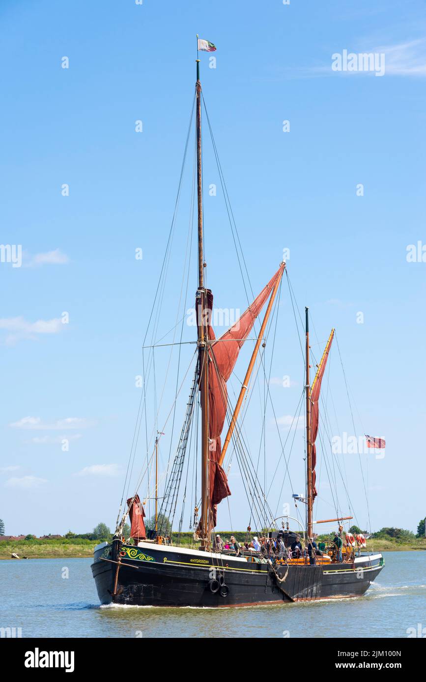 Hydrogen, historic Thames sailing Barge, sailing towards Maldon Hythe ...