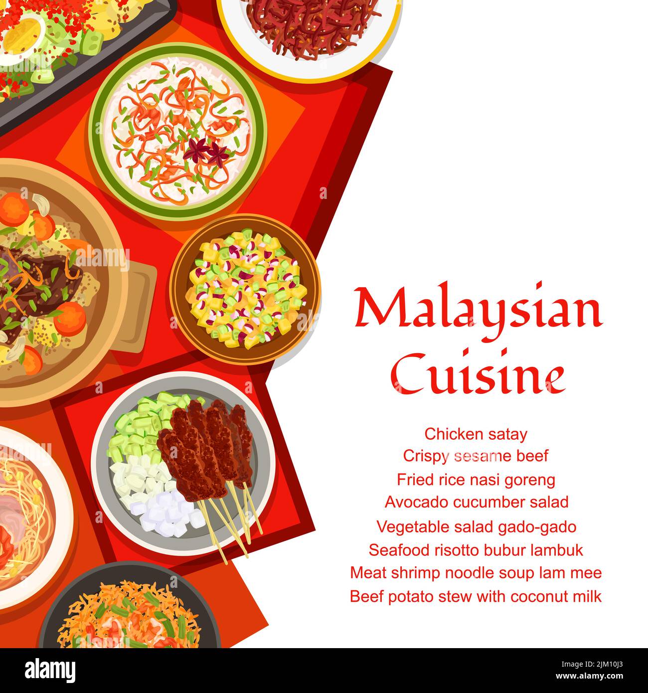 Malaysian food cuisine, Malaysia dishes and meals menu cover, vector ...