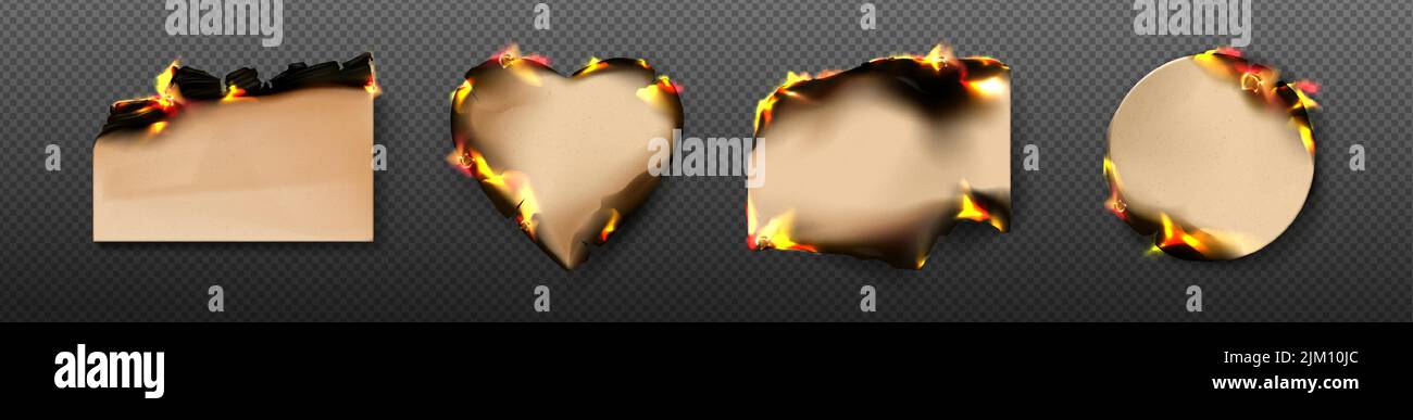 Burn craft paper borders, brown burnt pages with smoldering fire on ...