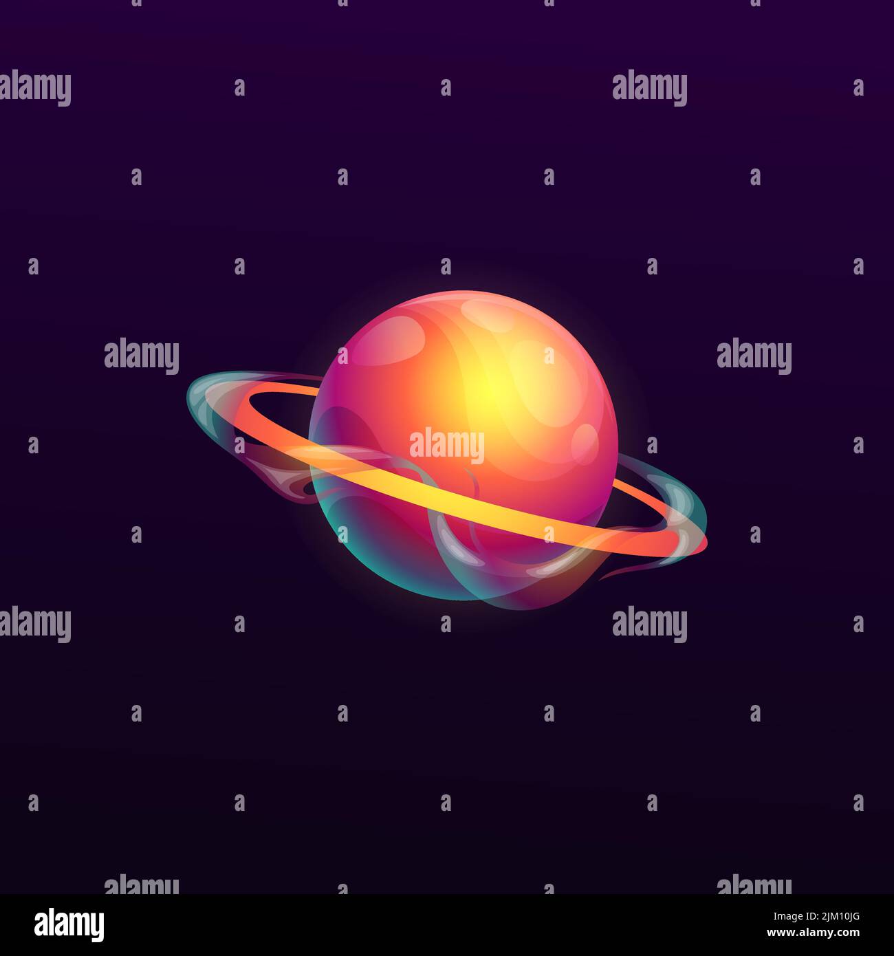 Cartoon galaxy planet with ring and waves. Deep space fantastic world ...