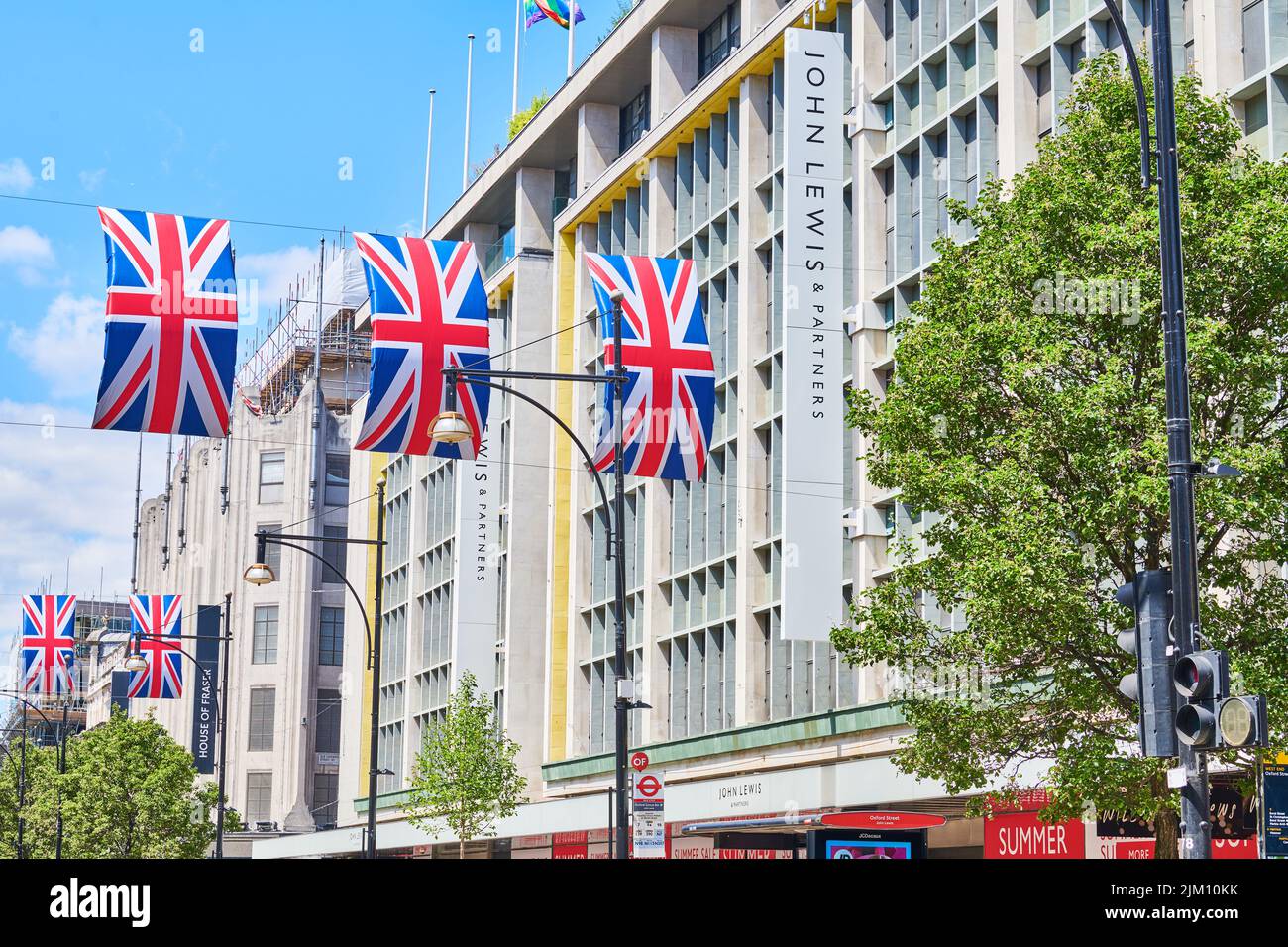 Union Jack flags outside John Lewis shop, Oxford Street shopping centre ...