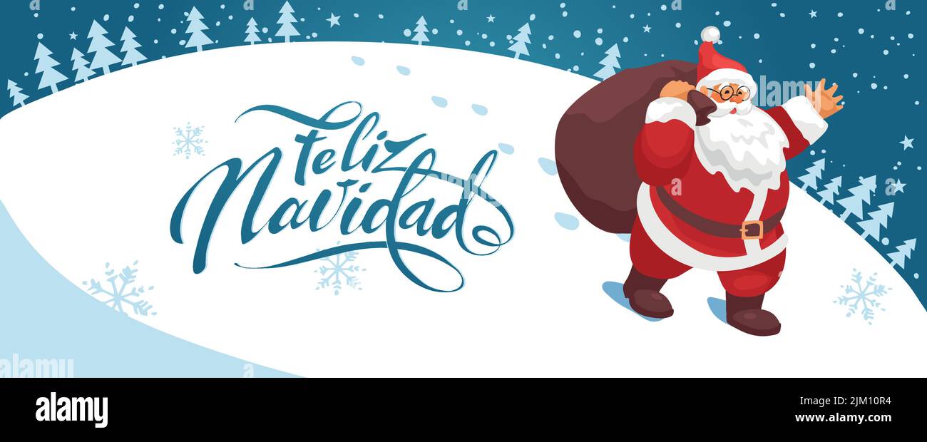 Feliz navidad, christmas advertising banner text in spanish. Santa ...