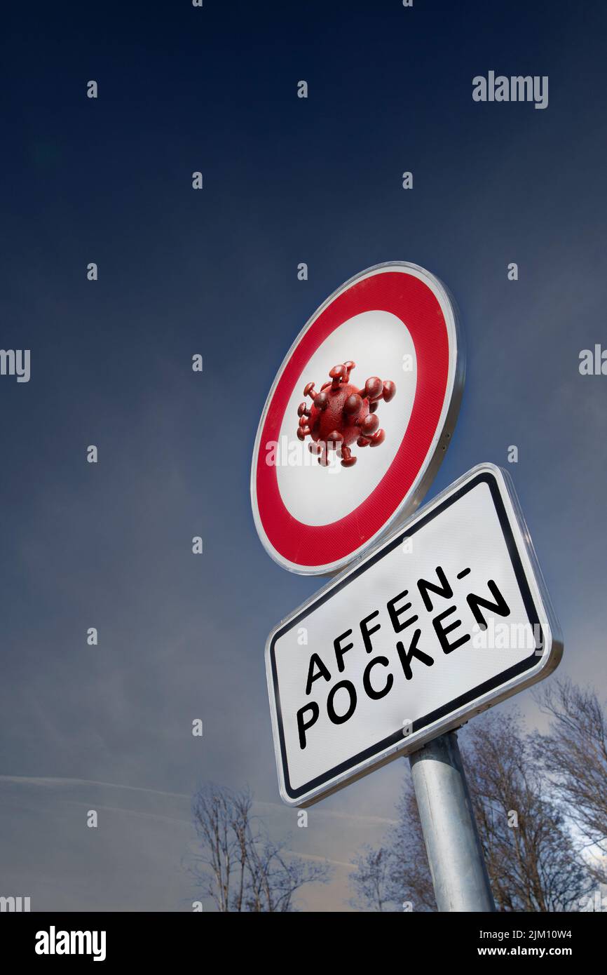 virus sign showing the german word Affenpocken, that means Monkey-Pox ...