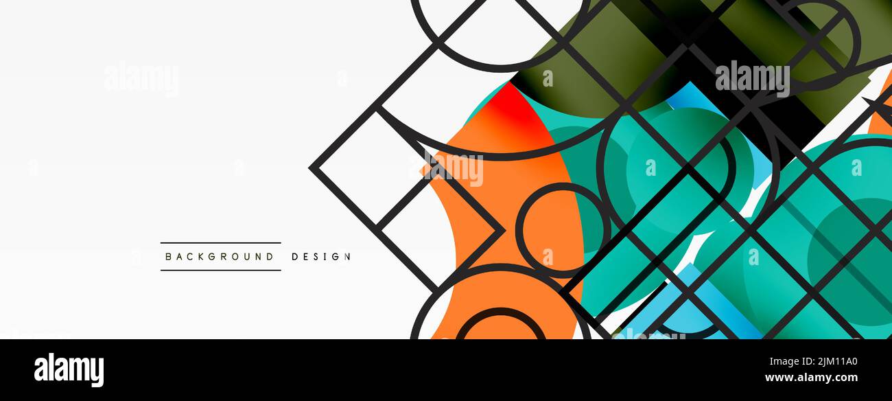 Circle and square geometric background. Round shapes with squares and ...