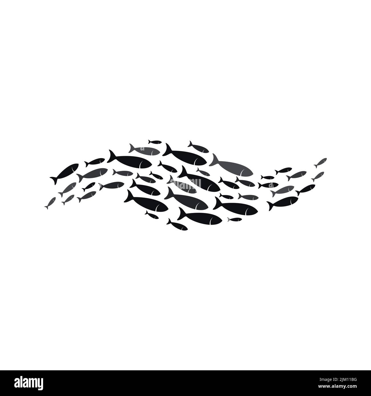 Silhouette of group of sea fishes, isolated shoal and fish school icon ...