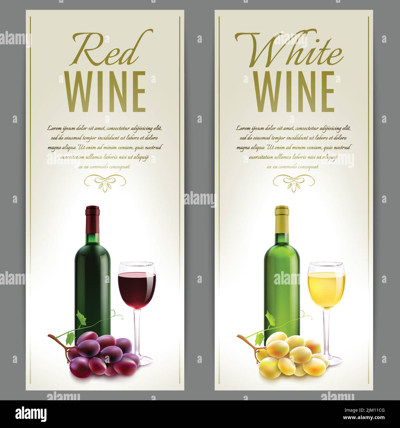 Red and white wine paper banner vertical set with glass bottles and ...