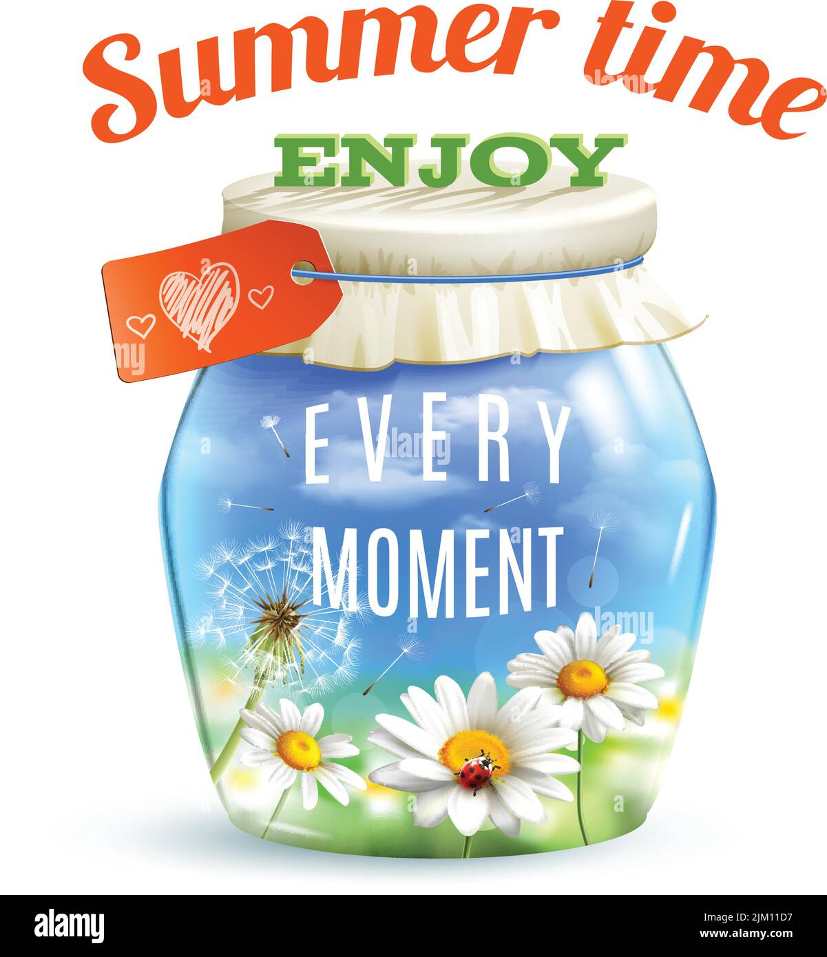 Realistic glass jar with summer meadow landscape inside vector ...