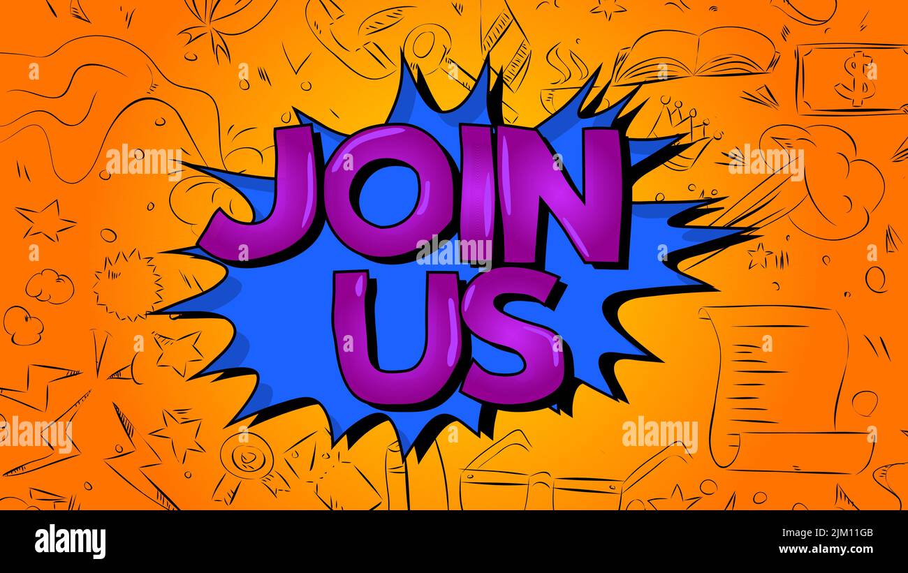 Join Us. Word written with Children's font in cartoon style Stock ...