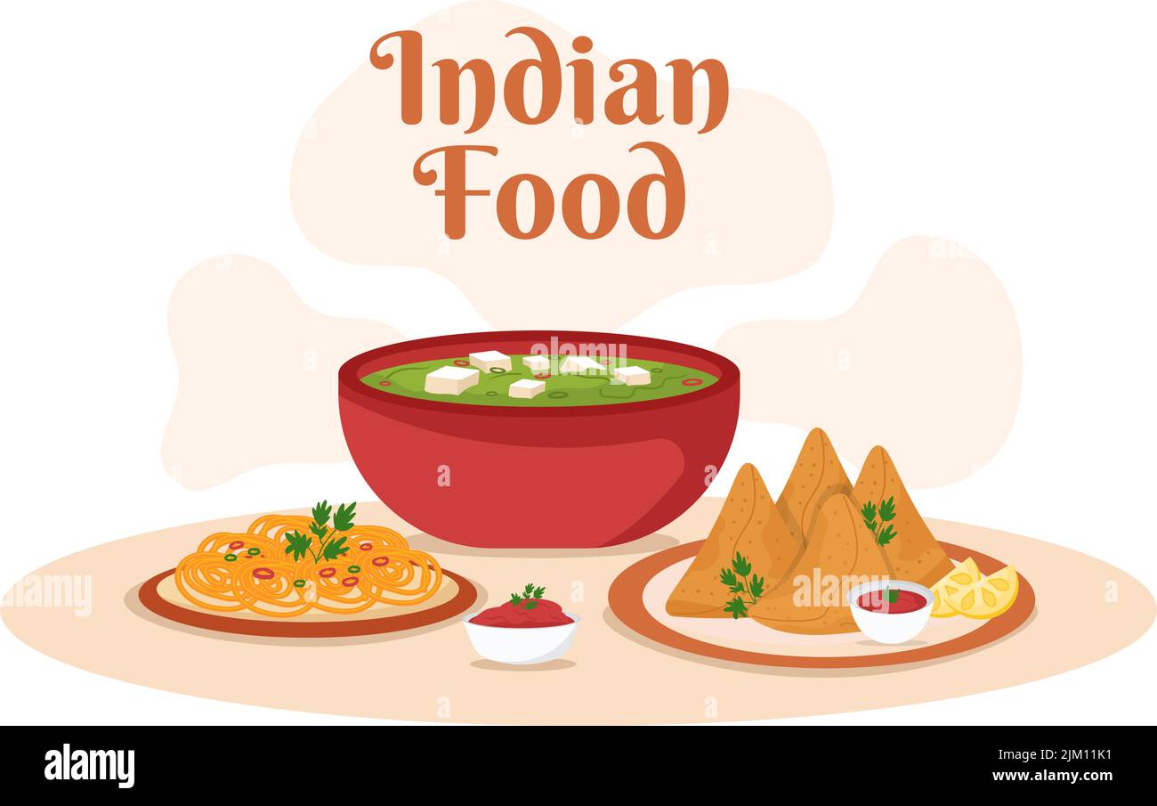 Indian Food Cartoon Illustration with Various Collection of Delicious ...
