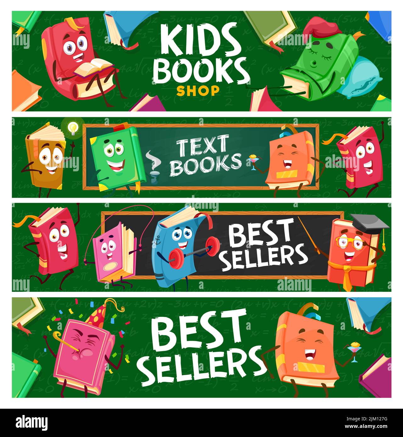 Kids books, textbooks and bestsellers. Cartoon characters of cute and ...