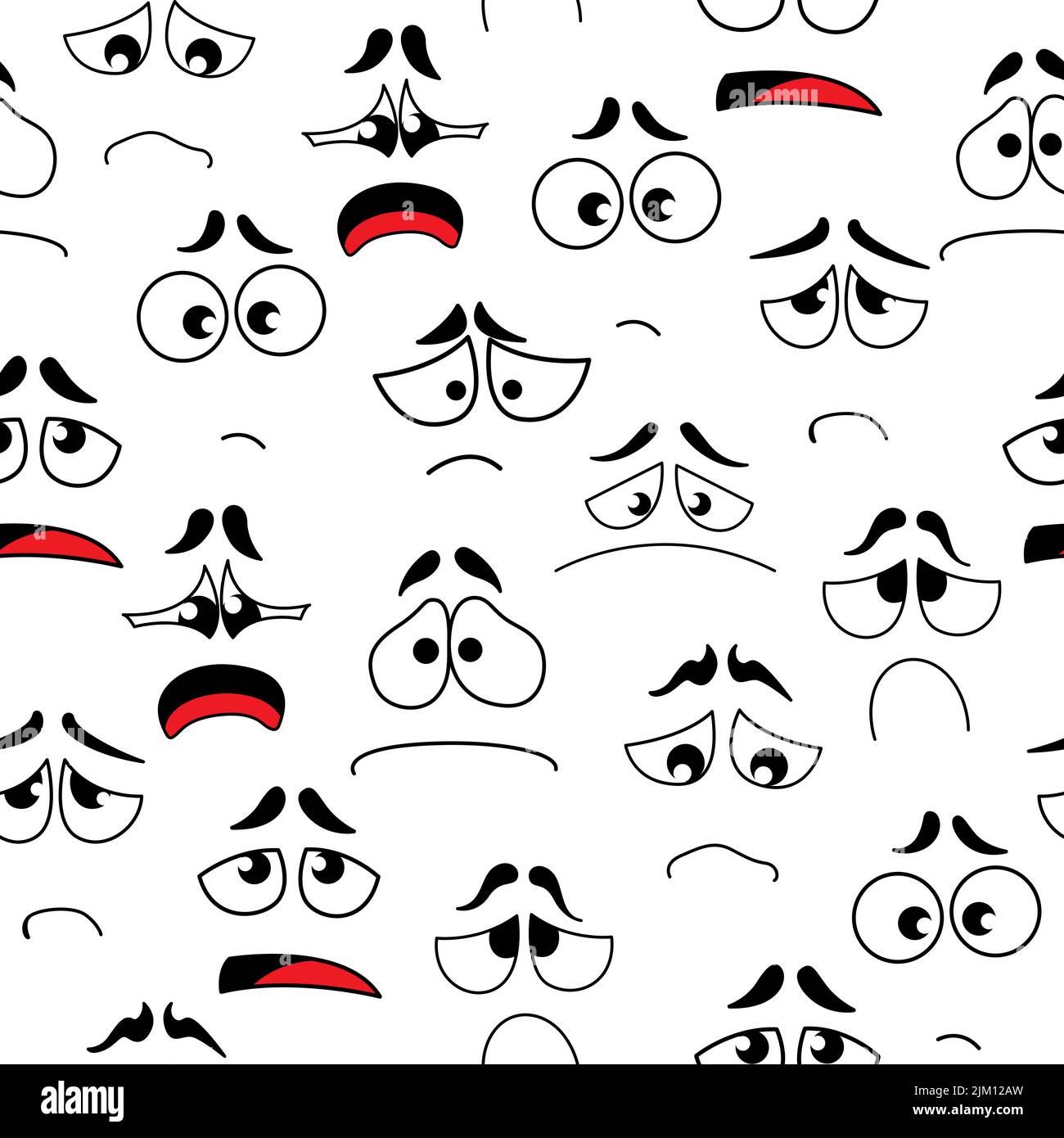 Cartoon sad, unhappy, anxious faces seamless pattern. Vector background ...